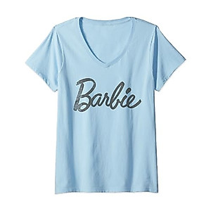 Barbie Logo Distress V-Neck T-Shirt