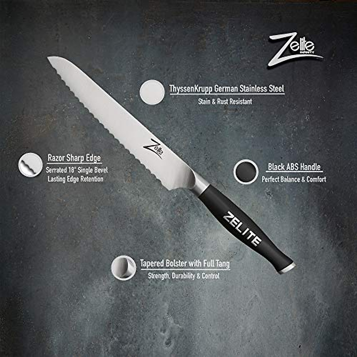 Zelite Infinity Serrated Utility Knife Kitchen, 6 Inch Knife, Chopping Knife, Kitchen Utility Knife, Knife Kitchen Utility, Kitchen Knife - German High Carbon Stainless Steel - Razor Sharp Knife