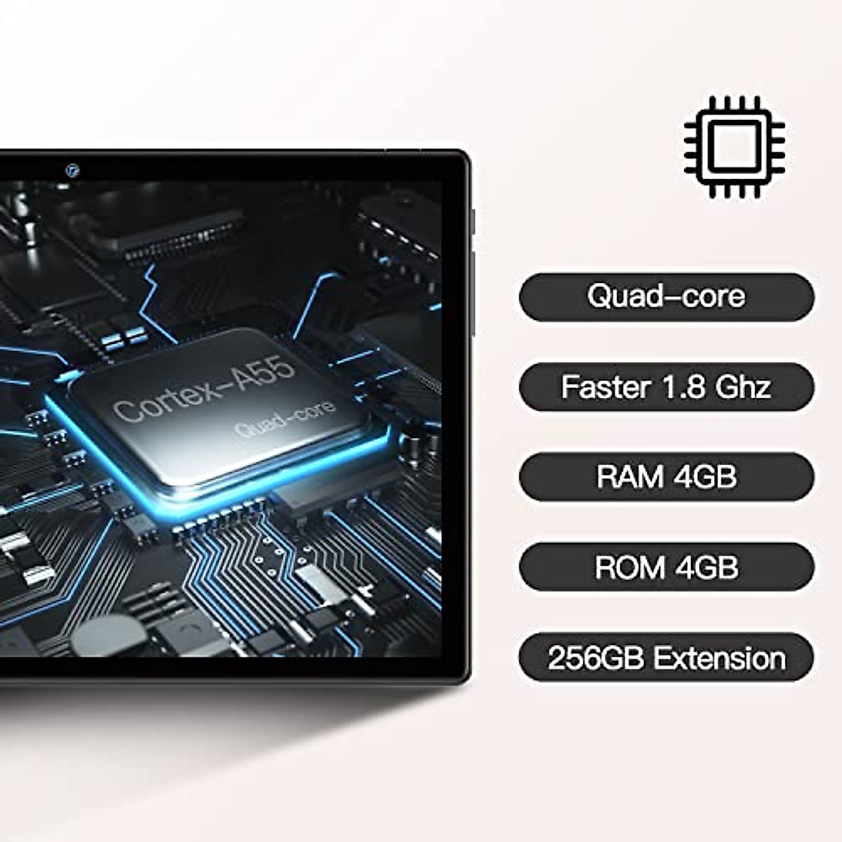 OUZRS Tablet 10 Inch Android 11 GMS, 4GB de RAM 64GB ROM/TF 256GB 1.8Ghz Tablet PC 8-Core 6000mAh Dual Cámara Tablet Android WiFi Bluetooth Netflix Type-C(WiFi Version),Black