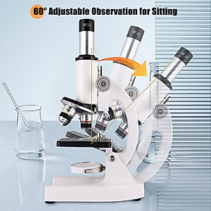 Poothoh Microscope for Adults Kids 40-2000X Magnification Compound Microscope with Microscope Slides Fill Light,Suitable for Children Students Home School Laboratory Microscope kit