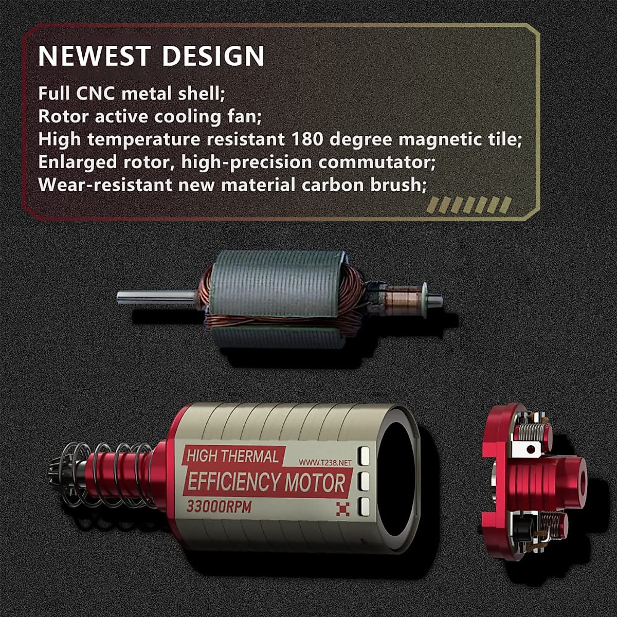 T238-Airsoft Carbon Brushed Motor N35 20TPA High Thermal Efficiency Motor Short Axel 480 Motor for Airsoft