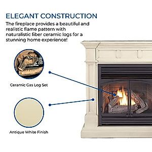 Duluth Forge Dual Fuel Ventless Gas Fireplace System with Mantle, Remote Control, 6 Fire Logs, Use with Natural Gas or Liquid Propane, 32000 BTU, Heats up to 1500 Sq. Ft., Antique White