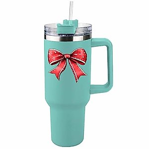 LB LEOBON 40 ounce insulated cup with handle, double-layer vacuum stainless steel material, equipped with straw, can keep warm or maintain cold drinks Big Red Bow Lake Green