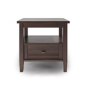 SIMPLIHOME Warm Shaker SOLID WOOD 20 inch Wide Rectangle End Table in Warm Walnut Brown with Storage, 1 Drawer, 1 Shelf, for the Living Room and Bedroom