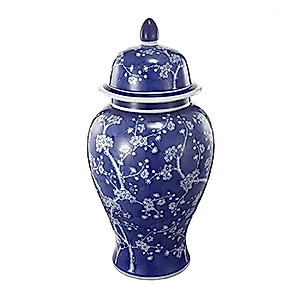 18" Porcelain Jar with Lid - Blue & White Cherry Blossom Print - Perfect for Any Room in Your Home