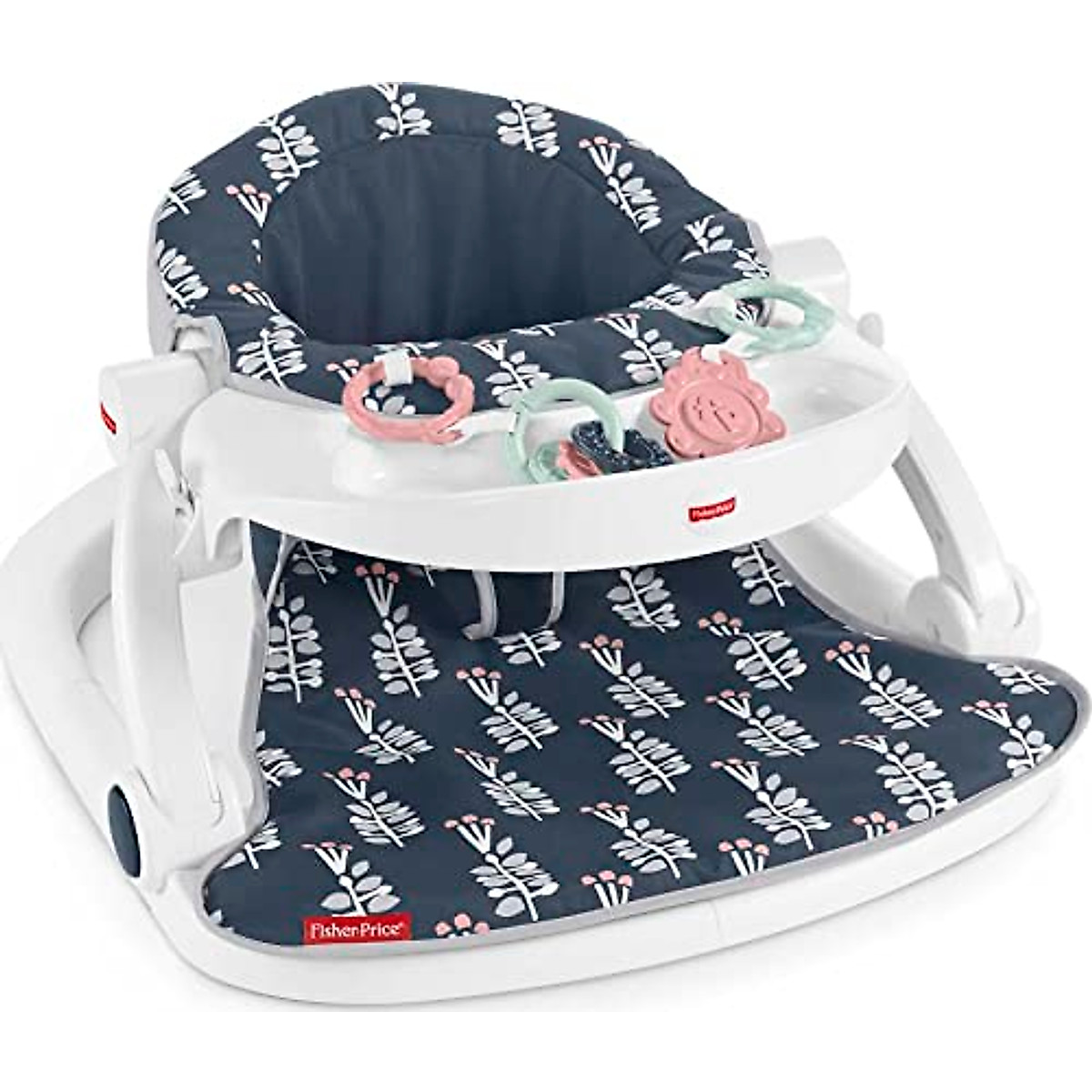 Fisher-Price Portable Baby Chair Sit-Me-Up Floor Seat With Snack Tray And Developmental Toys, Navy Garden