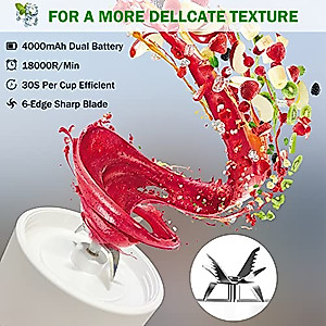 Portable Blender,TECMOSAIC Personal Blender for Shakes and Smoothies with 15 Oz Travel Cup and Lid,Mini Blender USB Rechargeable-White