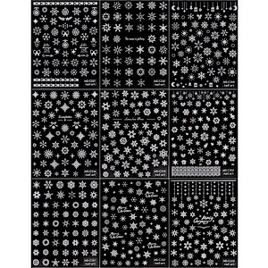 JMEOWIO 9 Sheets Christmas Nail Art Stickers Decals Self-Adhesive Pegatinas Uñas Snowflake Xmas Winter Holiday White Nail Supplies Nail Art Design Decoration Accessories