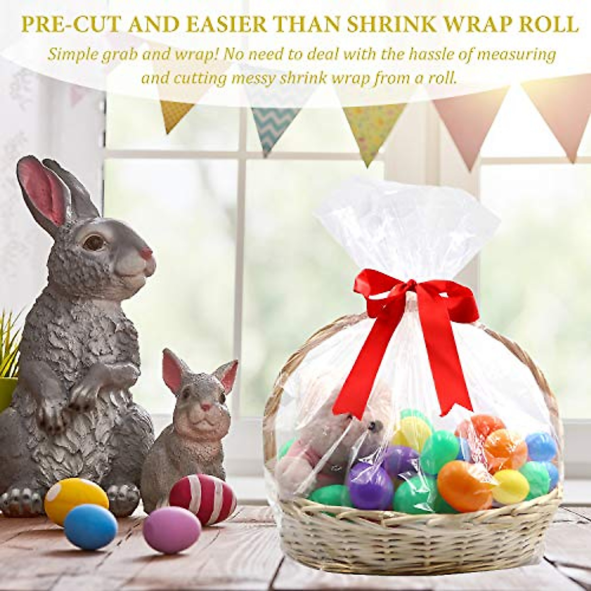 Extra Large Shrink Wrap Bags for Gift Baskets, 32x40 inches Clear PVC Heat Gift Basket Shrink Bags 5Pack