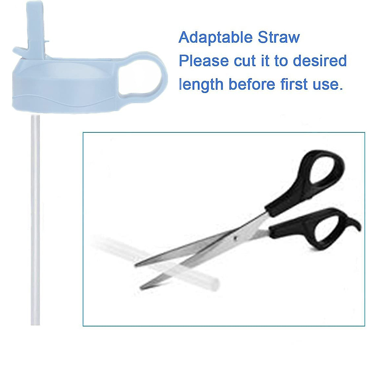 Top Souls Wide Mouth Straw Lids Compatible with Most Sports Water Bottles, 2 Lids 2 Long Straws 2 Brushes in 1 Value Pack. (Frost/Black)