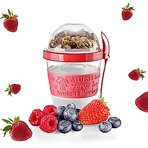 DGRS MARKET 4 Pack 20 oz Breakfast Cereal On the Go Cups with Spoon- Portable Take'n Go Yogurt and Cereal Container Cup with Top Lids- Take and Go Yogurt- Milk- Snack- Fruit Cup for Travel (4- Mix)