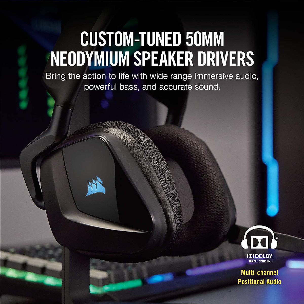 CORSAIR Void PRO RGB Wireless Gaming Headset - Dolby 7.1 Surround Sound Headphones for PC - Discord Certified - 50mm Drivers - Carbon