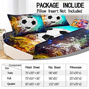 WJLBKGU Soccer Sheets Twin - 3PCS, Sports Bedding Sets for Boys Kids Soccer Bed Sheet, Football Bedding Soccer Sheets Twin Kids Sheets Bed Sheets Set, 1 Flat Sheet + 1 Fitted Sheet + 1 Pillowcases