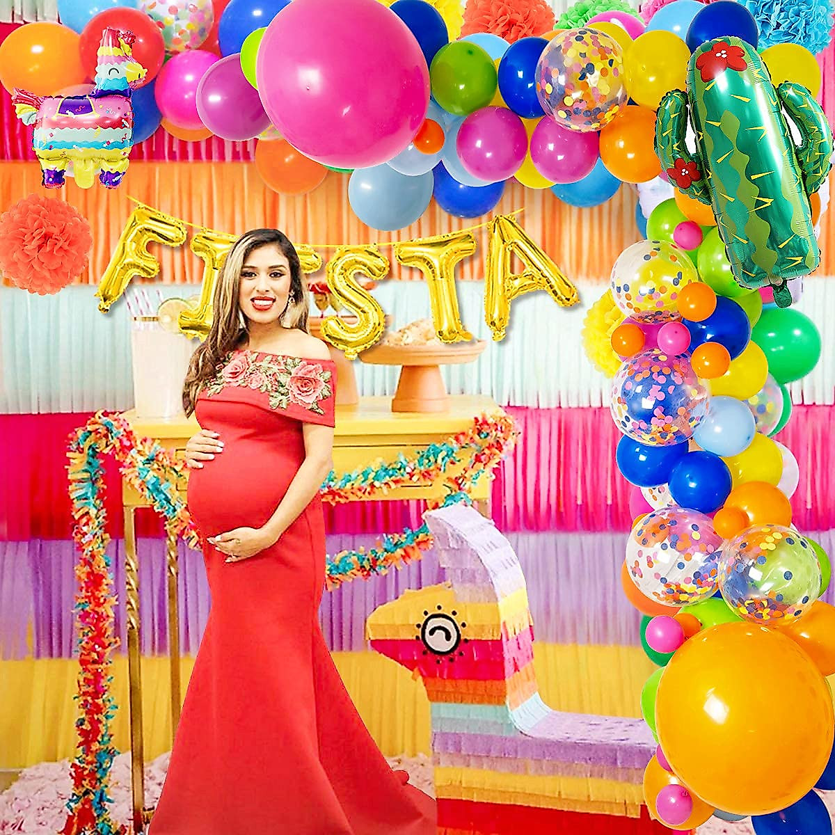 Fiesta Party Decorations Fiesta Balloon Garland Cactus Foil Balloon Mexican Cinco de Mayo Baby Shower Balloon Decoration Set Confetti Balloons with Llama Foil Balloons for Coco Party,Taco Party Decor