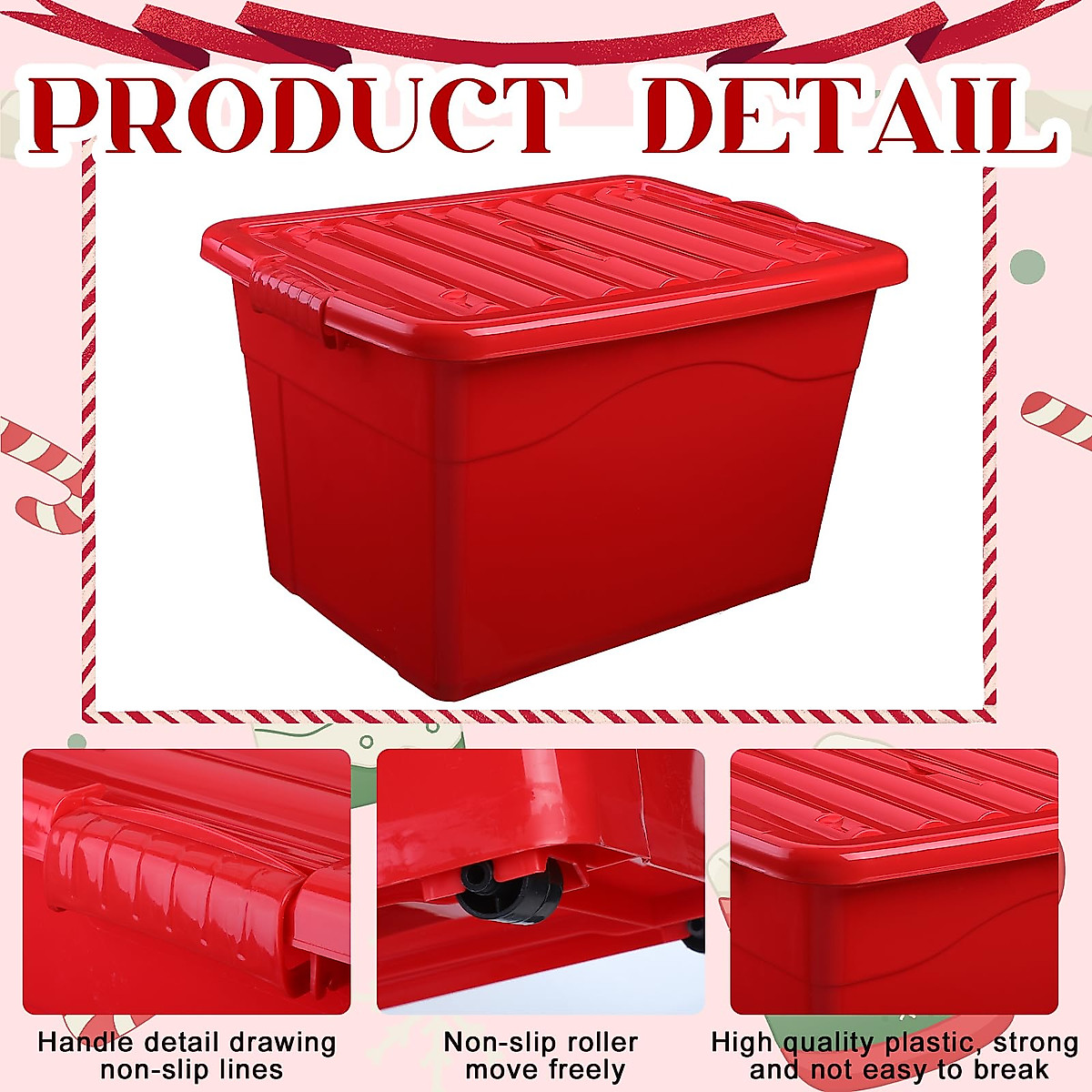 Sweetude 8 Pcs Christmas Storage Bins with Lids Red Green Storage Containers Plastic Box 72 Qt Large Stackable Nestable Storage Box with Wheels and Latching Handles