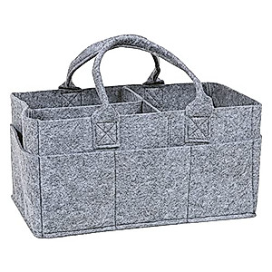Sammy & Lou Collapsible Light Gray Felt Storage Caddy, Divided Design To Keep Diapers, Wipes And Changing Items Organized, Two Handles, 12 in x 6 in x 8 in