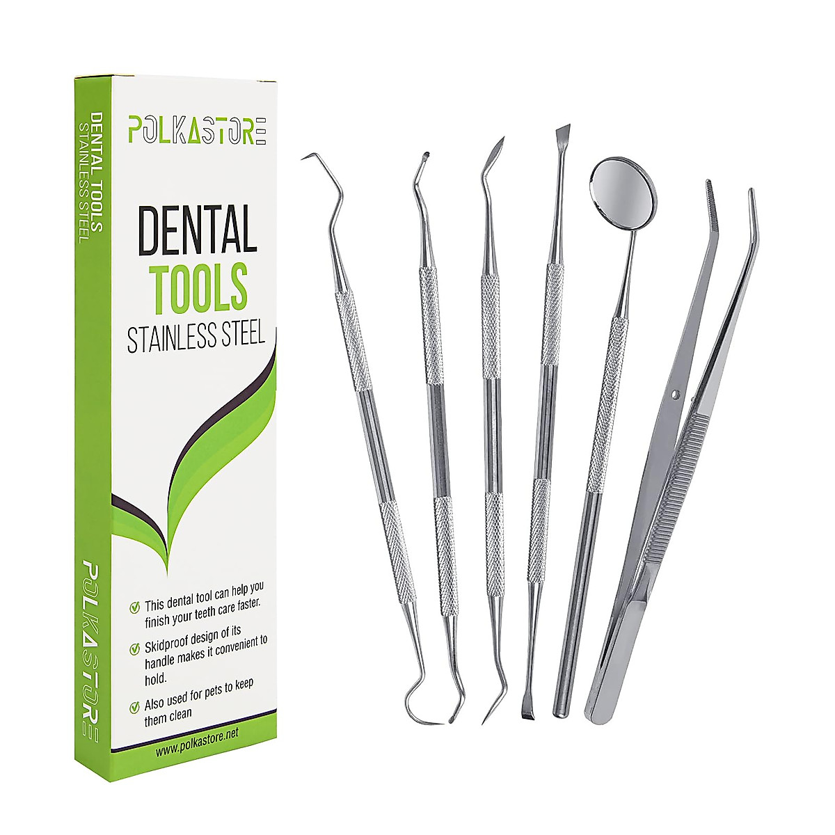 Dental Tools, 6 Pack Teeth Cleaning Tools Stainless Steel Dental Scraper, Pick Hygiene Set with Mouth Mirror, Tweezer for Dentist, Personal Using, Pets - Teeth Cleaning Kit - Dental Cleaning Kit