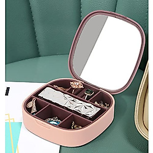 Unaikoo Travel Jewelry Organizer, Small Jewelry Box with Mirror, Plastic Lipstick Jewelry Organiser Box To Girl Women,Mini Jewerly Storage Holder for Earrings,Ring, Necklaces(Pink)