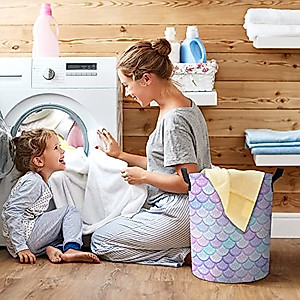 Laundry Hamper Fantasy Mermaid Scales Dirty Clothes Storage Basket Colored Fish Skin Collapsible Waterproof Toy Organizer for Boys And Girls Bedrooms, Bathroom