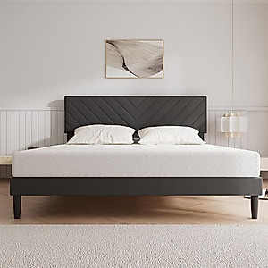 Upholstered Bed Frame Platform with High-Adjustable Headboard and Solid Wood Slats Support, Strong Weight Capacity, Non-Slip and Noise-Free,No Box Spring Needed, Easy Assembl,Grey (Queen)
