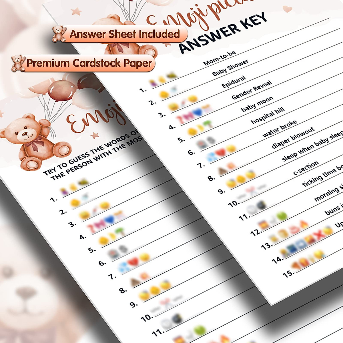 Sinasasspel 302pcs Teddy Bear Baby Shower Game Set of 6 Activities for 50 Guests Gender Neutral Includes Baby ABC, Bingo, Word Scramble, Baby Prediction and More, Each 5x7 Inches