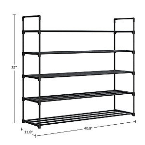 Shoe Rack - 5-Tier Shoe Organizer for Closet, Bathroom, Entryway - Shelf Holds 25 Pairs Sneakers, Heels, Boots by Home-Complete (Black)