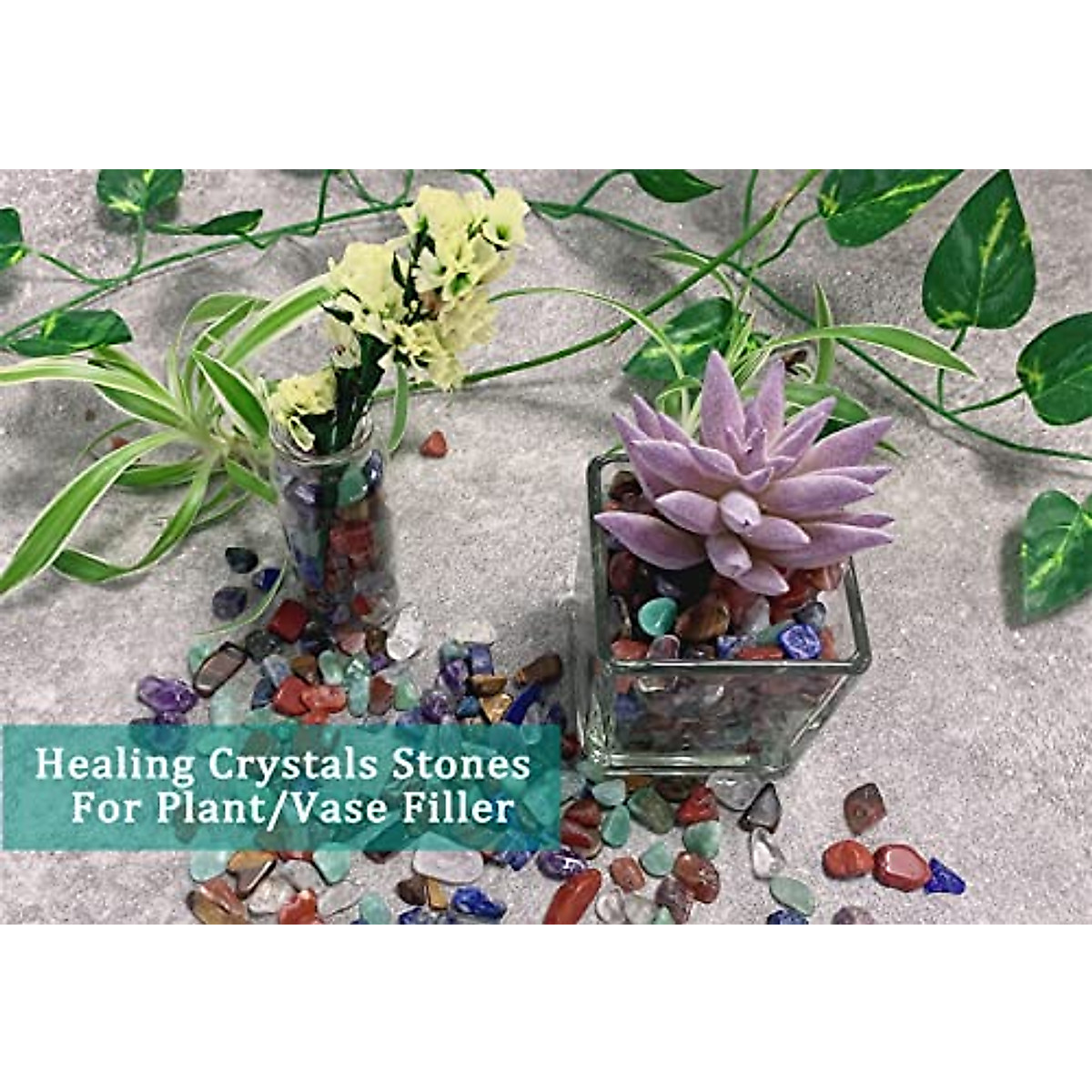 MAIBAOTA Natural 7 Chakra Crystal Quartz Rocks Chips Vase Filler Rocks for Succulent Plant Small Fish Tank Aquarium Gravel Decorative Pebbles Stones(200 gram)