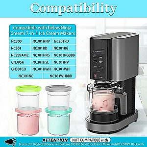 FRMZBWK Creami Pint Containers Compatible With NC299AMZ & NC300s Series Cream Maker - Dishwasher Safe For Ninja Creami Pints and Lids - 4 Pack Leak Proof Lids(4 Pack - Blue, Pink, Green, Yellow)