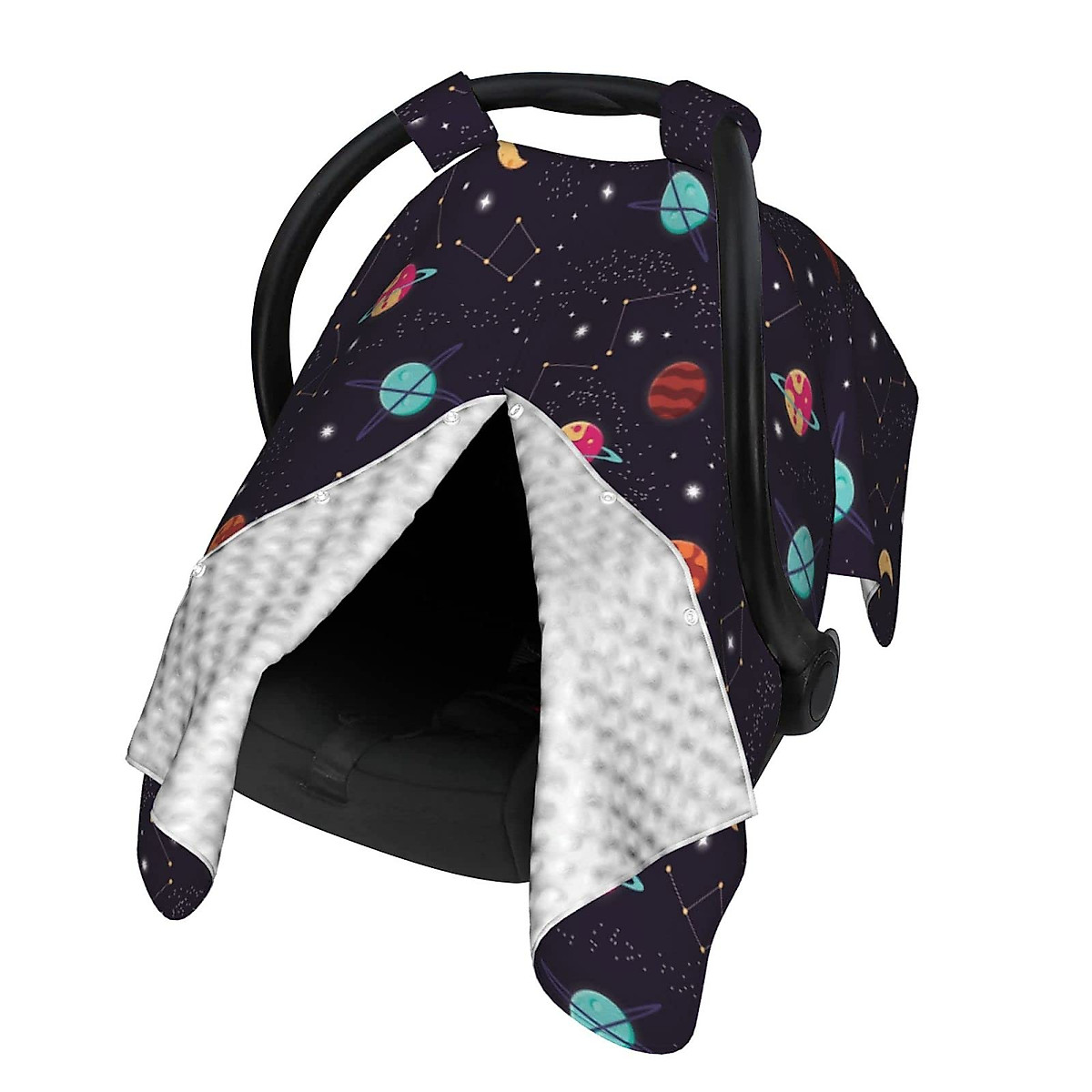 Rutiea Planets and Stars Car Seat Cover for Babies, Peekaboo Opening Minky Carseat Canopy Stroller Cover for Newborn, Mom Nursing Breastfeeding Covers, Blanket for Infant Toddler