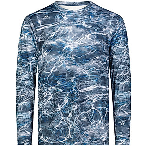 Holloway Men's Mossy Oak Momentum Long Sleeve Tee, Mo Elements Aqua Blackfin, X-Large