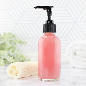 Cornucopia Brands 4oz Clear Glass Pump Bottles (4 Pack); Refillable Glass Containers w/Black Plastic Soap/Lotion Pump Dispensers