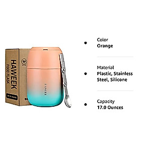 HAWEEK Insulated Food Container 17 oz Soup Thermo for Hot Food Adults, Stainless Steel Vacuum Lunch Box with Folding Spoon, Adult Kids Thermo Portable with Handle for School, Office, Outdoor