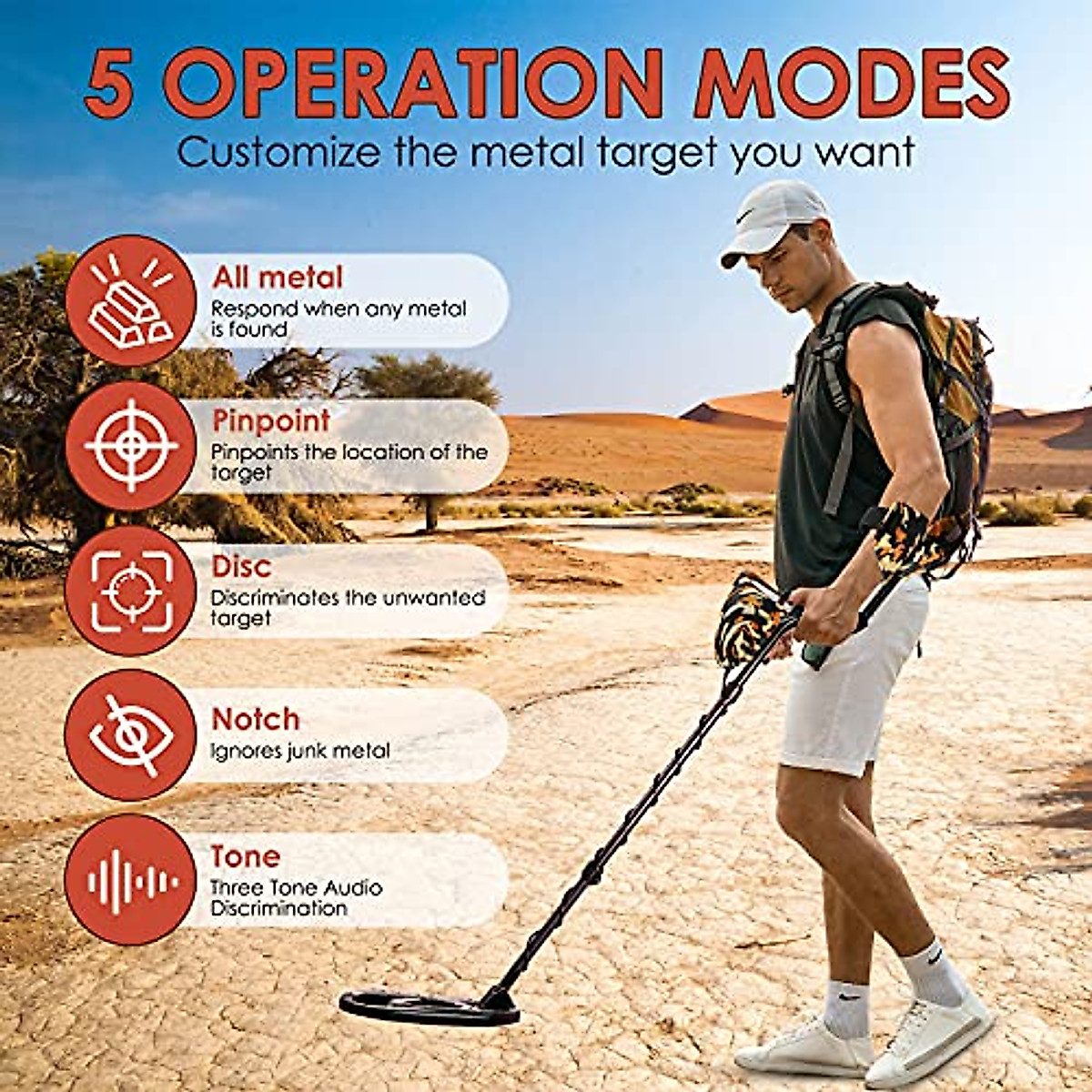 Professional Gold Detector for Adults Waterproof - Higher Accuracy Metal Detectors Lightweight 11" Coil Metales Silver Coil Finder Pinpoint Notch Detecting - SUFFLA SMD02A Camouflage Orange