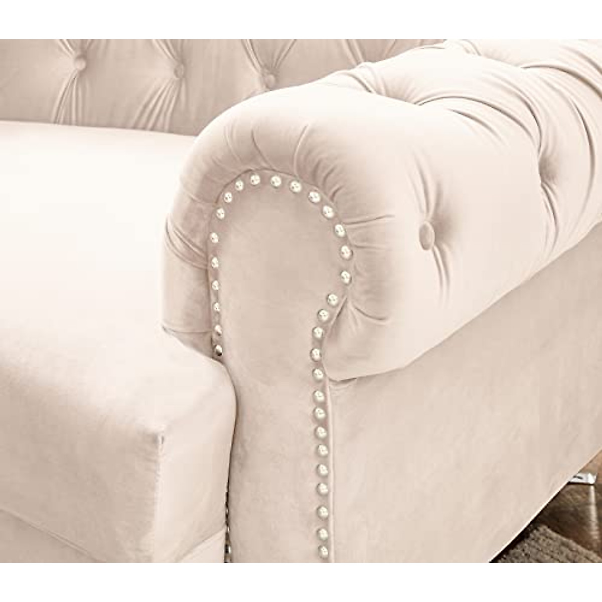 Legend Vansen Curved Velvet Sectional Sofa,Modern Upholstered Tufted Modular Sectional Sofa with Metal Legs,Comfy Semicircle Couch with Rolled Arms and Nailheads for Living Room,Bedroom（Beige）