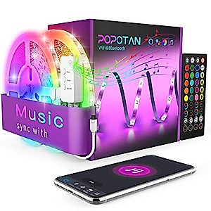 Popotan Smart Led Strip Lights 32.8ft - LED Light Strip Works with Alexa Google Home Voice App Remote Control Timer SMD 5050 RGB Color Changing Tape Light Music Sync for Bedroom Home Room Party Decor