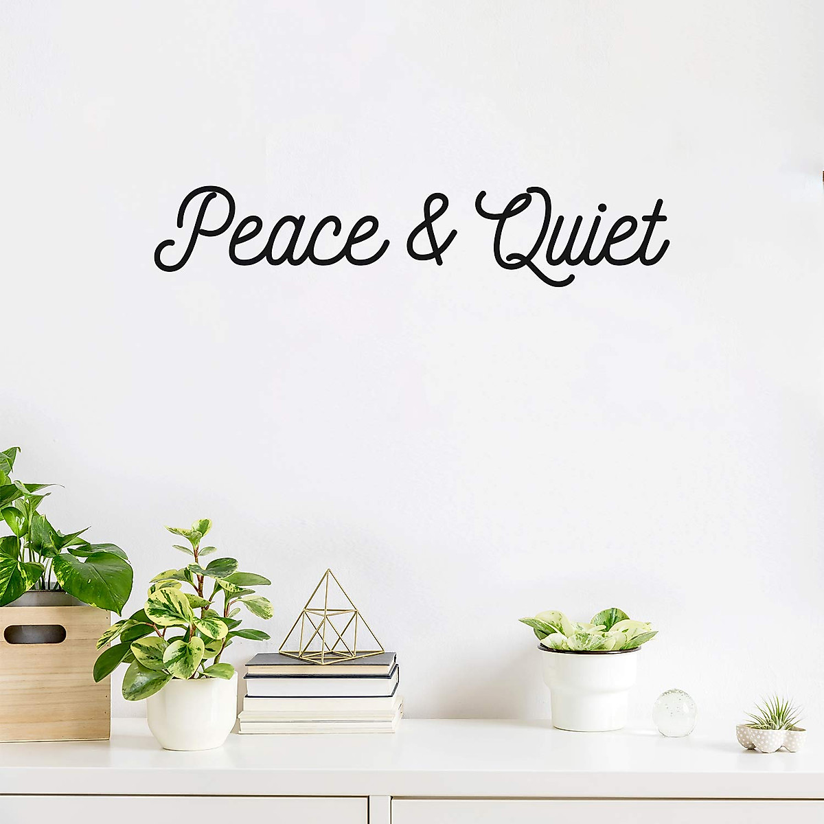 Vinyl Wall Art Decal - Peace & Quiet - 3.5" x 18" - Trendy Cute Motivational Good Vibes Quote Sticker for Selfcare Bathroom Closet Mirror Boutique Beauty Salon Kids Room Playroom Office Decor (Black)
