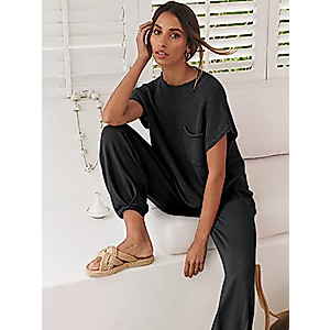 ANRABESS Women's Two Piece Outfits Sweater Sets Knit Pullover Tops Casual Pants Matching Lounge Sets 2023 Spring Summer Fashion Clothes Tracksuit Sweatsuit Set 953heise-L
