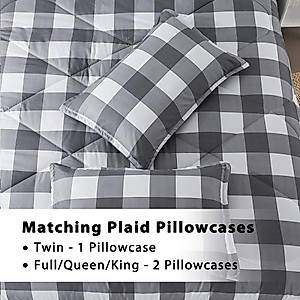 Andency Grey Queen Comforter Set, 3 Pieces Grey White Buffalo Check Plaid Bedding Comforter & Sets, Light Gray Soft Lightweight Fluffy All Season Bed Set