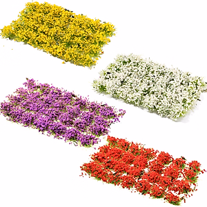 112 Pieces Bushy Tufts White Yellow Red Purple Flower Cluster Grass Tufts Kit Resin Wasteland Tuft Terrain Model Kit Static Scenery Model for Landscape Artificial Grass Modeling (Classic Style)