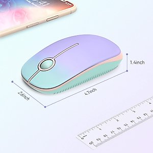 Unipows Wireless Mouse - 2.4G Slim Portable Computer Mouse with Nano Receiver, Less Noise Mobile Optical Mice for Notebook, PC, Laptop, Computer, Mac (Gradient Mint Green to Purple)