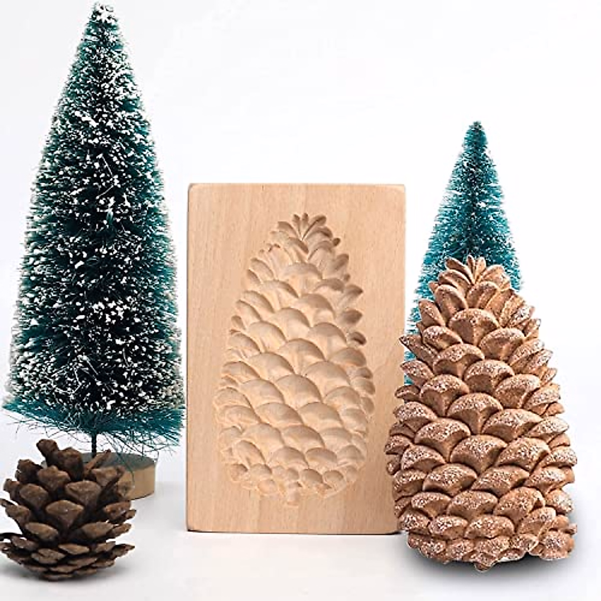 Cosybeau Custom Cookie Stamps Molds for Springerle, Tragacanth, Marzipan, Russian Pryanik, Gingerbread, Lebkuchen and Tirggel, Wooden Cookie Press for Baking DIY Thanksgiving Christmas (Pine Cones)