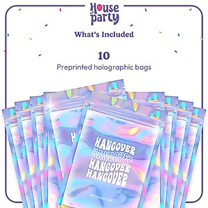 HOUSE OF PARTY Hangover Recovery Kit Bags - (4"x6") 10pcs Bachelorette Wedding Hangover Kit Supplies Hangover Gift Bags Printed Holographic Bags