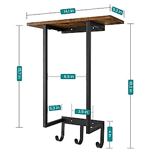 ELITEROO Towel Racks for Bathroom Wall Mounted, Towel Holder with Wooden Shelf and 3 Hooks for Washcloths Hand Towel, Bath Towel Storage Organizer for Small Bathroom, RV, Rustic Brown