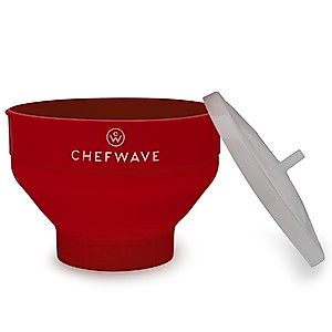 Chefwave Silicone Popcorn Popper (Red) - Reusable, Collapsible Microwave Popcorn Bowl - Dishwasher Safe