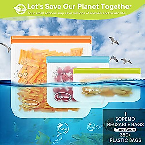 Sopemo Reusable Ziplock Bags, 10 Pack BPA FREE Reusable Freezer Bags, Leakproof Silicone Bags Reusable Food Storage Bags (4 Reusable Snack Bags, 4 Reusable Sandwich Bags, 2 Reusable Gallon Bags)