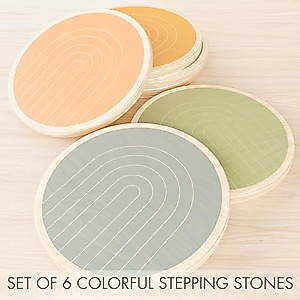 Fun Wooden Stepping Stones for Kids - Perfect Toddler Indoor Activity To Improve Balance And Coordination Skills - Safe Non-Slip Obstacle Course And Sensory Toy Set of 6 for Ages 1-3, 3-4