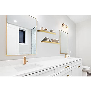 Floating Shelves, Wall Mounted Shelves, 24-Inch Wall Shelves for Living Room Decor, Bedroom, Office, Kitchen, Bathroom, Modern White Shelf With Invisible Brackets, Set of 2 (Gold)