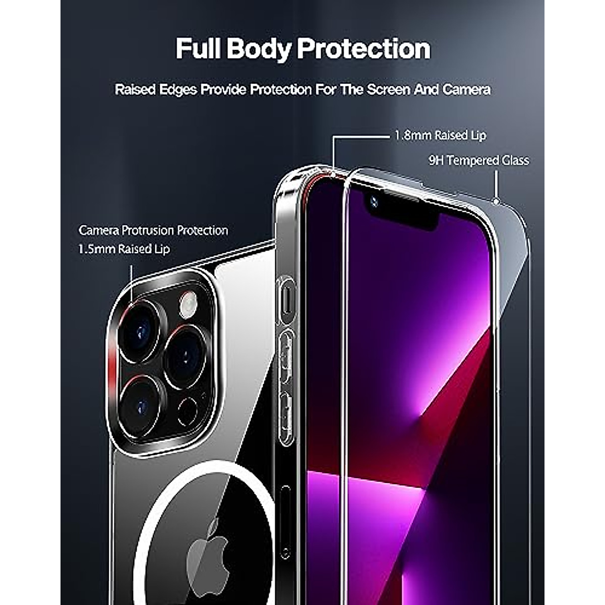 Dssairo Magnetic for iPhone 13 Pro Max Case，with 2 Screen Protector，Full Camera Protection [Compatible with MagSafe] Shockproof Phone Bumper Cover，Anti-Scratch Clear Back (Clear)………