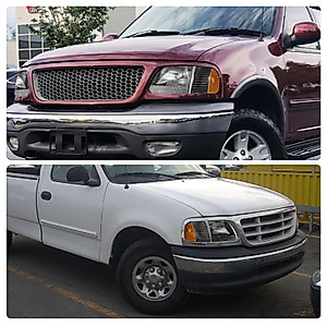 DWVO Headlight Assembly Compatible with 1997-2003 Ford F-150 Pickup/1997-2002 Ford Expedition Headlamp with Corner Light Black Housing Amber Reflector