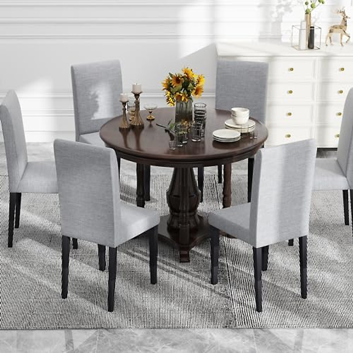 IULULU Dining Set of 4 Kitchen Upholstered Parsons Accent Chair with Padded Seat Back and Wood Legs for Living Room, Modern, Grey